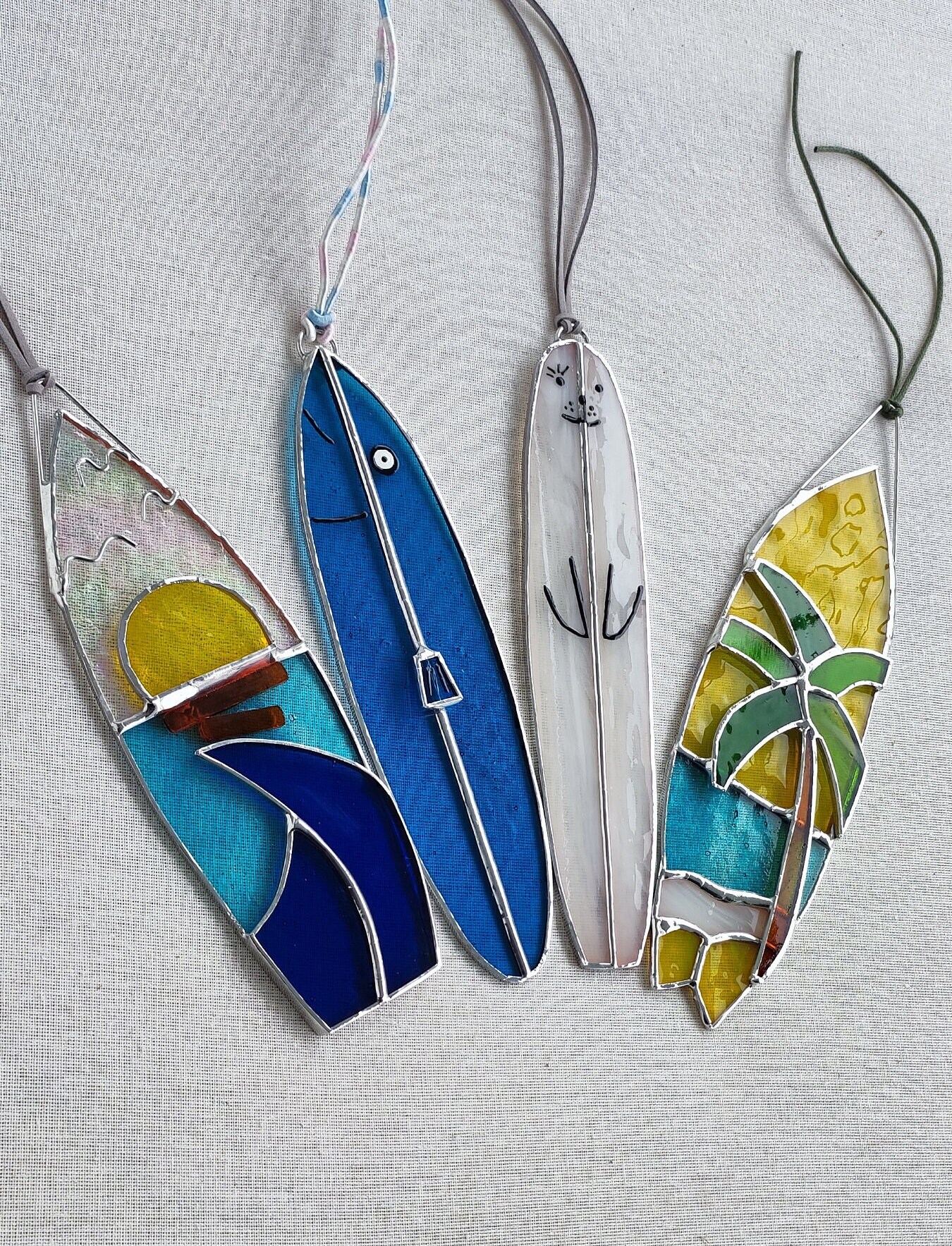 Stained Glass Surfboard Suncatcher, Hawaii Beach Decor, Sea Life Wall ...