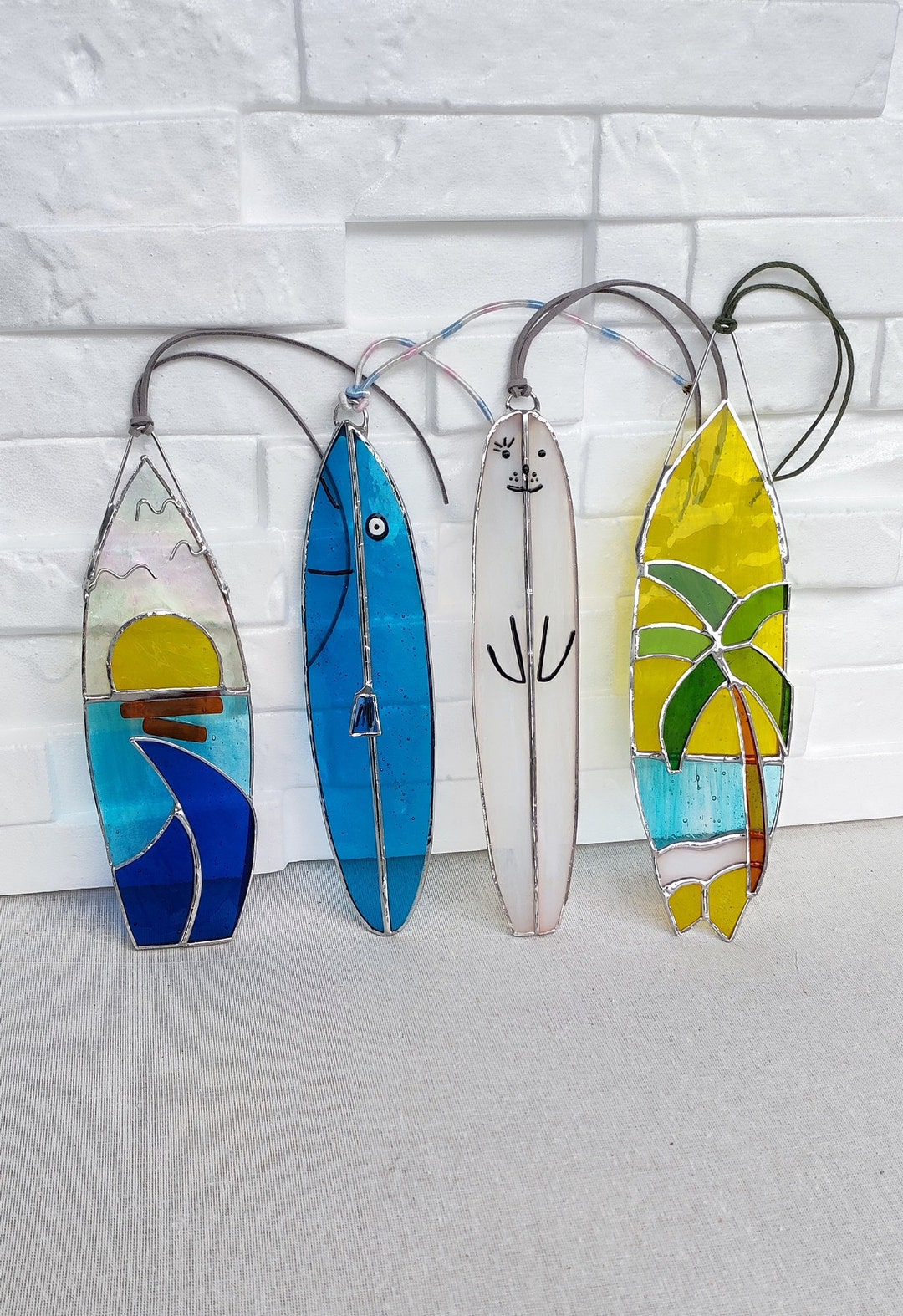 Stained Glass Surfboard Suncatcher, Hawaii Beach Decor, Sea Life Wall ...