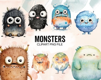 Cute Little MONSTER Clipart With Watercolor Illustration - Etsy