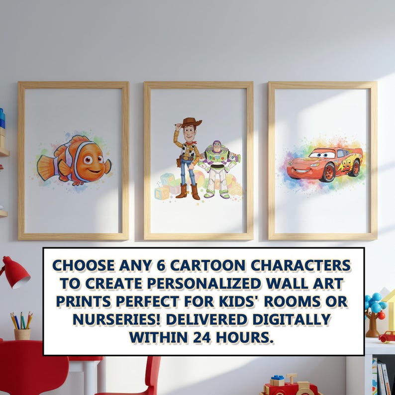 Custom Set of 6 Digital Prints for Wall Art - Nursery Decor, Kids Movie ...