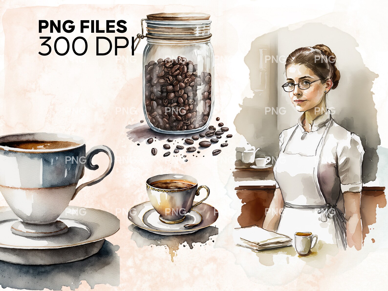 Coffee Clipart Watercolor Coffee Cup Clipart Food Clipart - Etsy