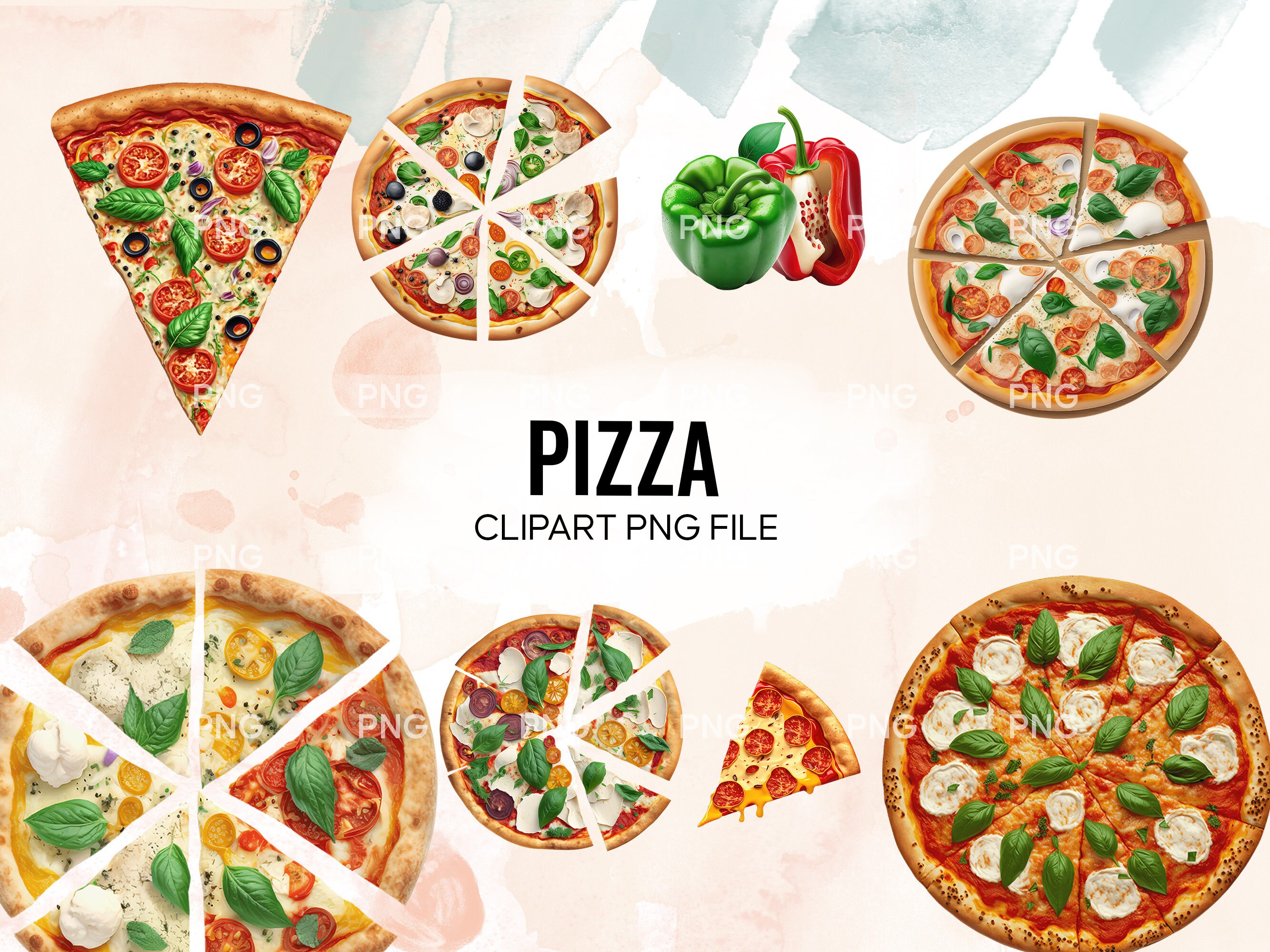 Pizza Art Pizza Clipart Watercolor Pizza PNG Food - Etsy