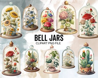 Watercolour Floral Vintage Bell Jars Clipart Roses PNG - Etsy