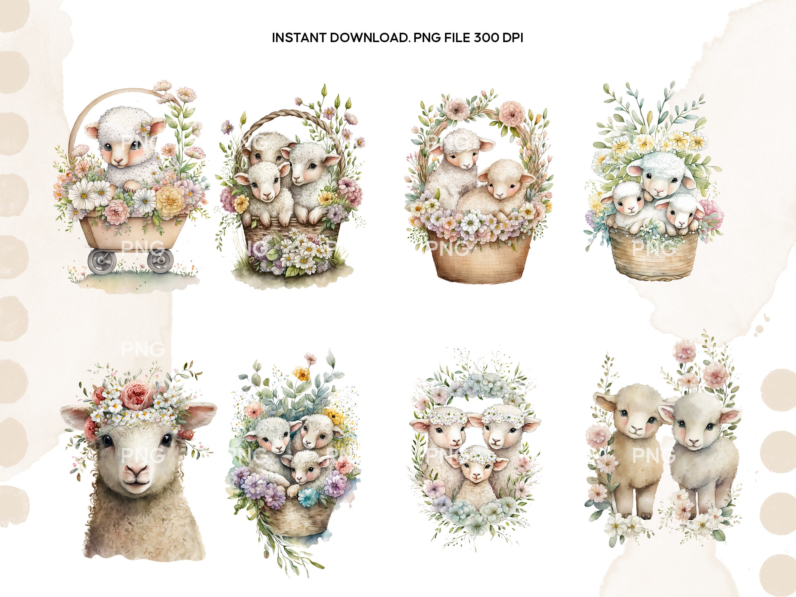 Watercolour Spring Lambs Clipart Easter Lambs PNG Digital - Etsy