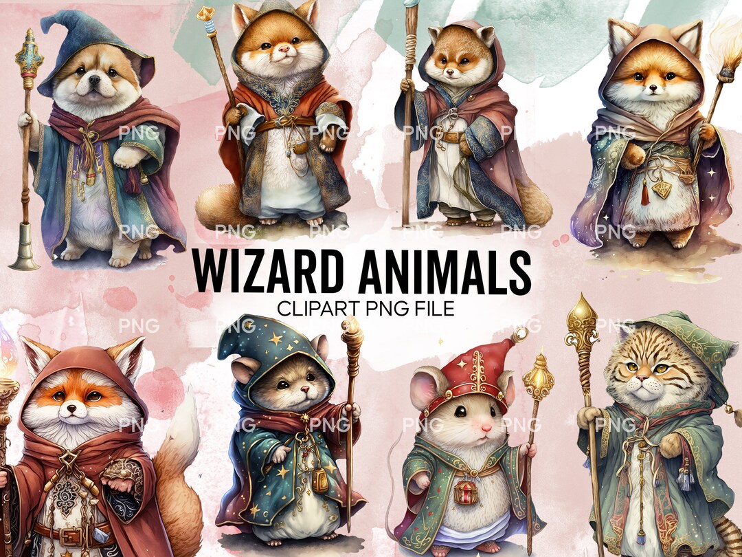 8 Watercolor Wizard Animals Clipart, Fantasy PNG Digital Image ...