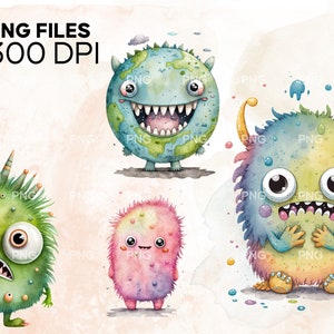 9 Cute Little MONSTER Clipart With Watercolor Illustration BA131 - Etsy