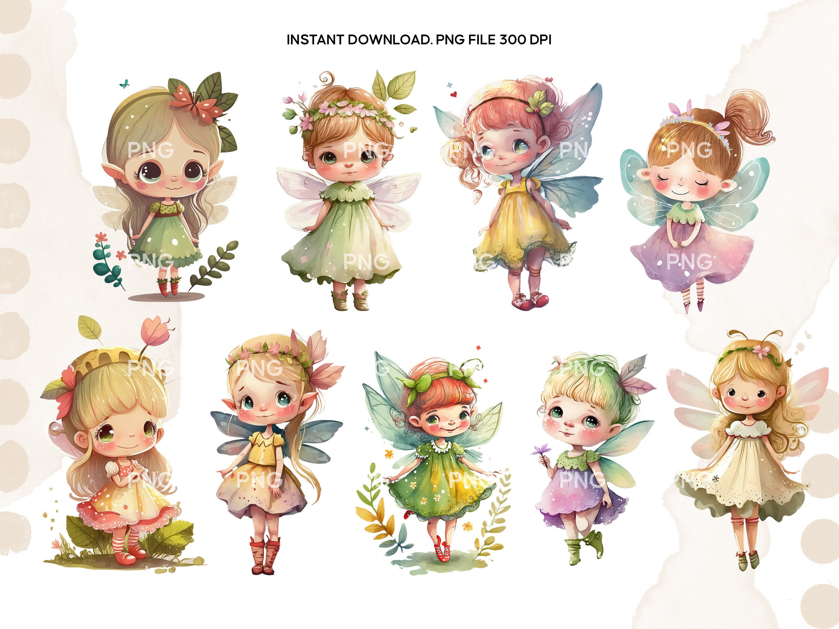 10 Fairy Watercolor Clipart Png Whimsical Clip Art Cute - Etsy