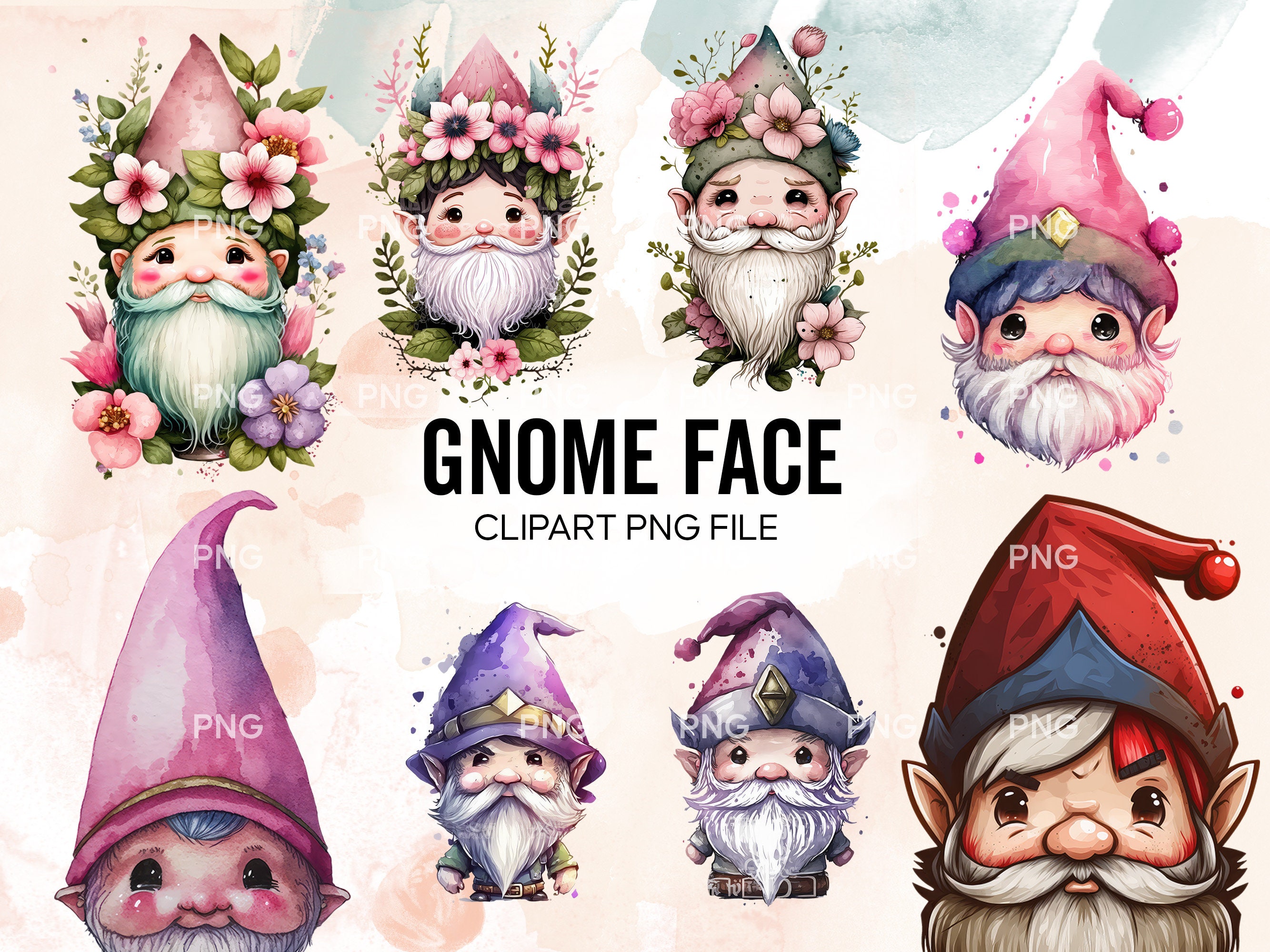 Watercolour Gnome Face Clipart Fantasy Dwarfs PNG Digital Image ...