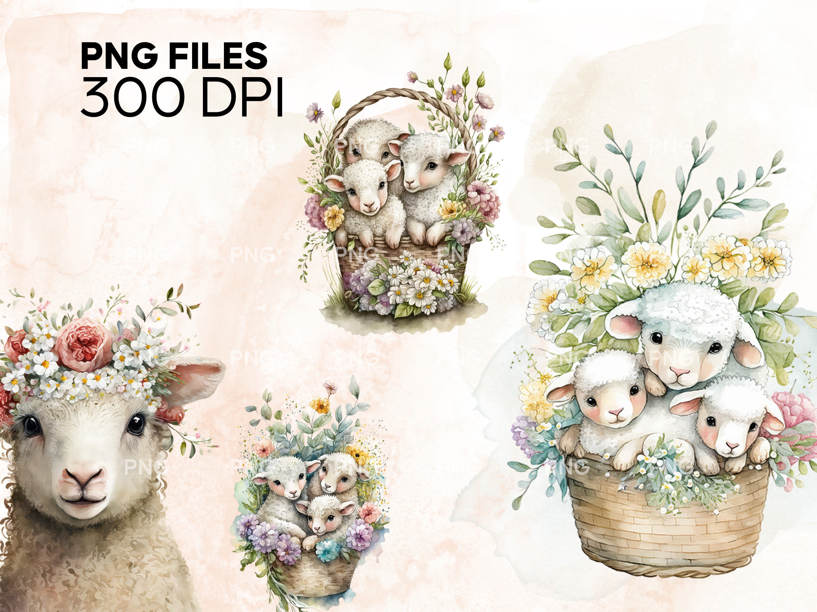 Watercolour Spring Lambs Clipart Easter Lambs PNG Digital - Etsy