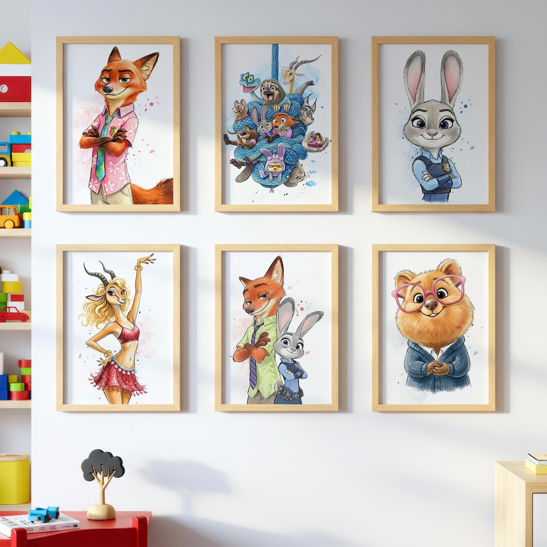 Set of 6 Zootopia 2 Wall Art | Zootopia Prints for Nursery Decor ...