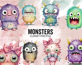 Cute Little MONSTER Clipart With Watercolor Illustration - Etsy