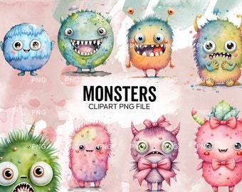 Cute Little MONSTER Clipart With Watercolor Illustration - Etsy