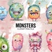 9 Cute Little MONSTER Clipart With Watercolor Illustration BA131 - Etsy