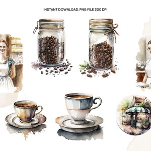 Coffee Clipart Watercolor Coffee Cup Clipart Food Clipart - Etsy