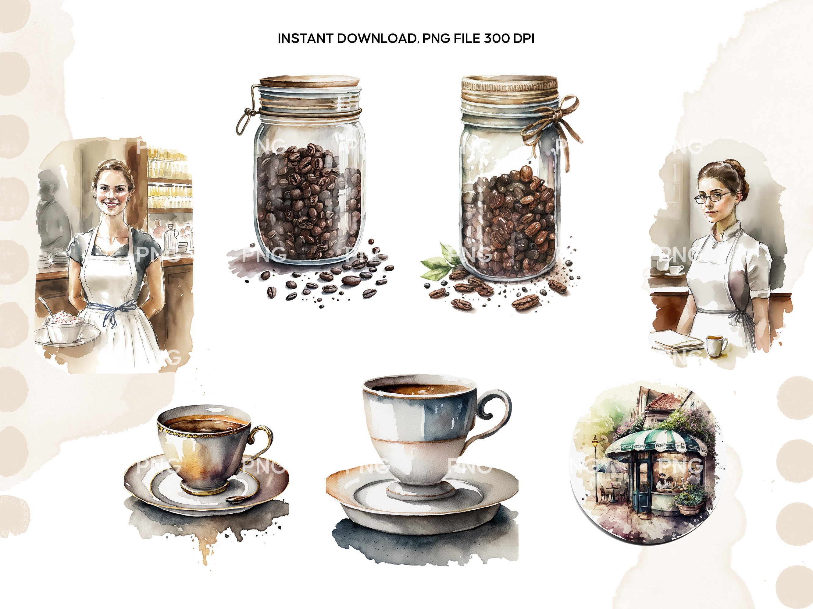 Coffee Clipart Watercolor Coffee Cup Clipart Food Clipart - Etsy