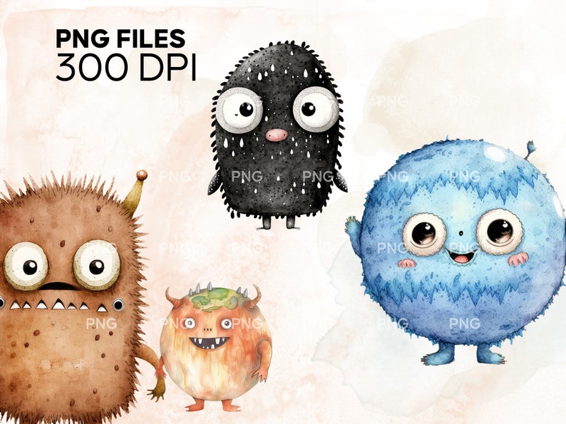 10 Cute Little MONSTER Clipart With Watercolor Illustration - Etsy
