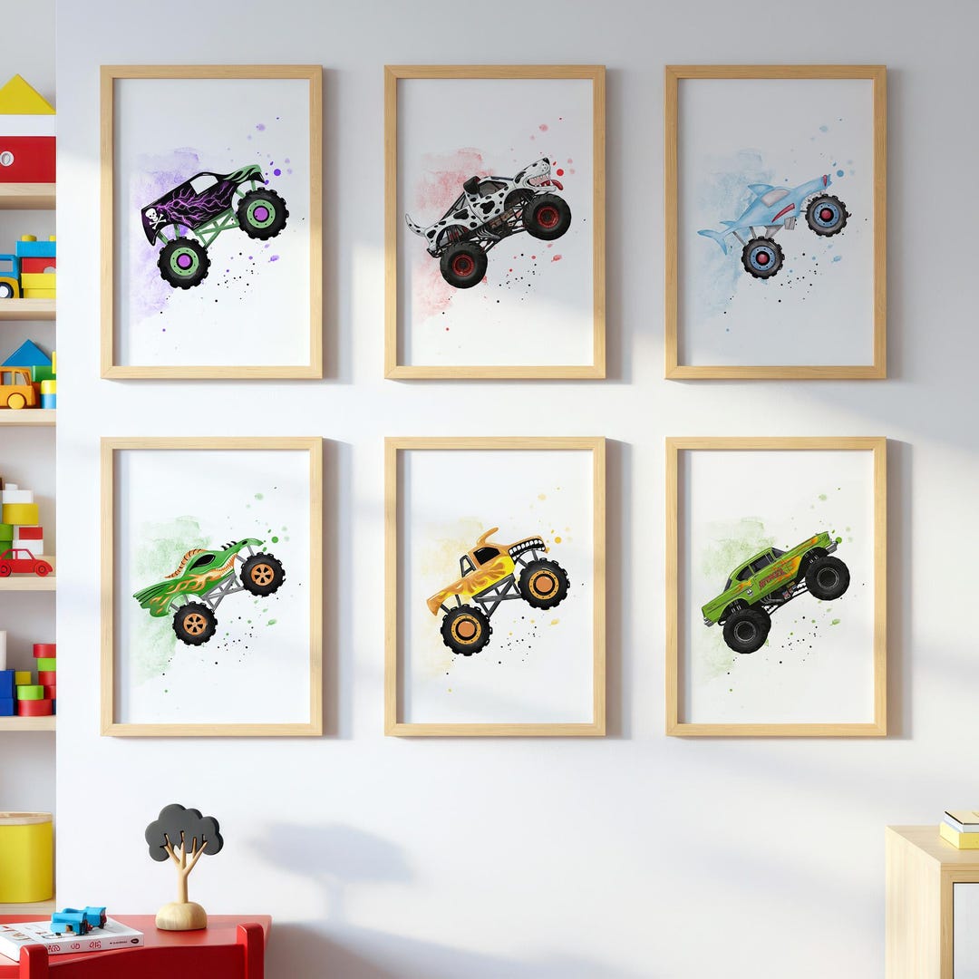 Monster Jam Wall Art Prints, Monster Truck Prints, Set of 6 ...