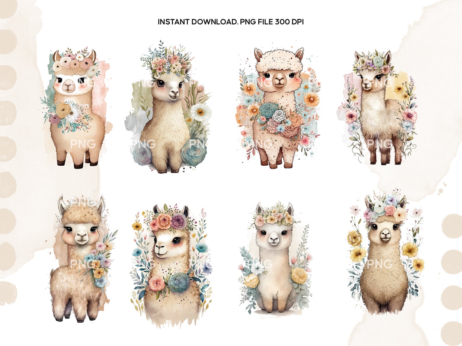 Watercolor Spring Llama Clipart Easter Llamas PNG Digital Image ...