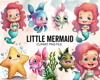 Magical Mermaid Clipart Graphics Instant Download Watercolor PNG 10 ...