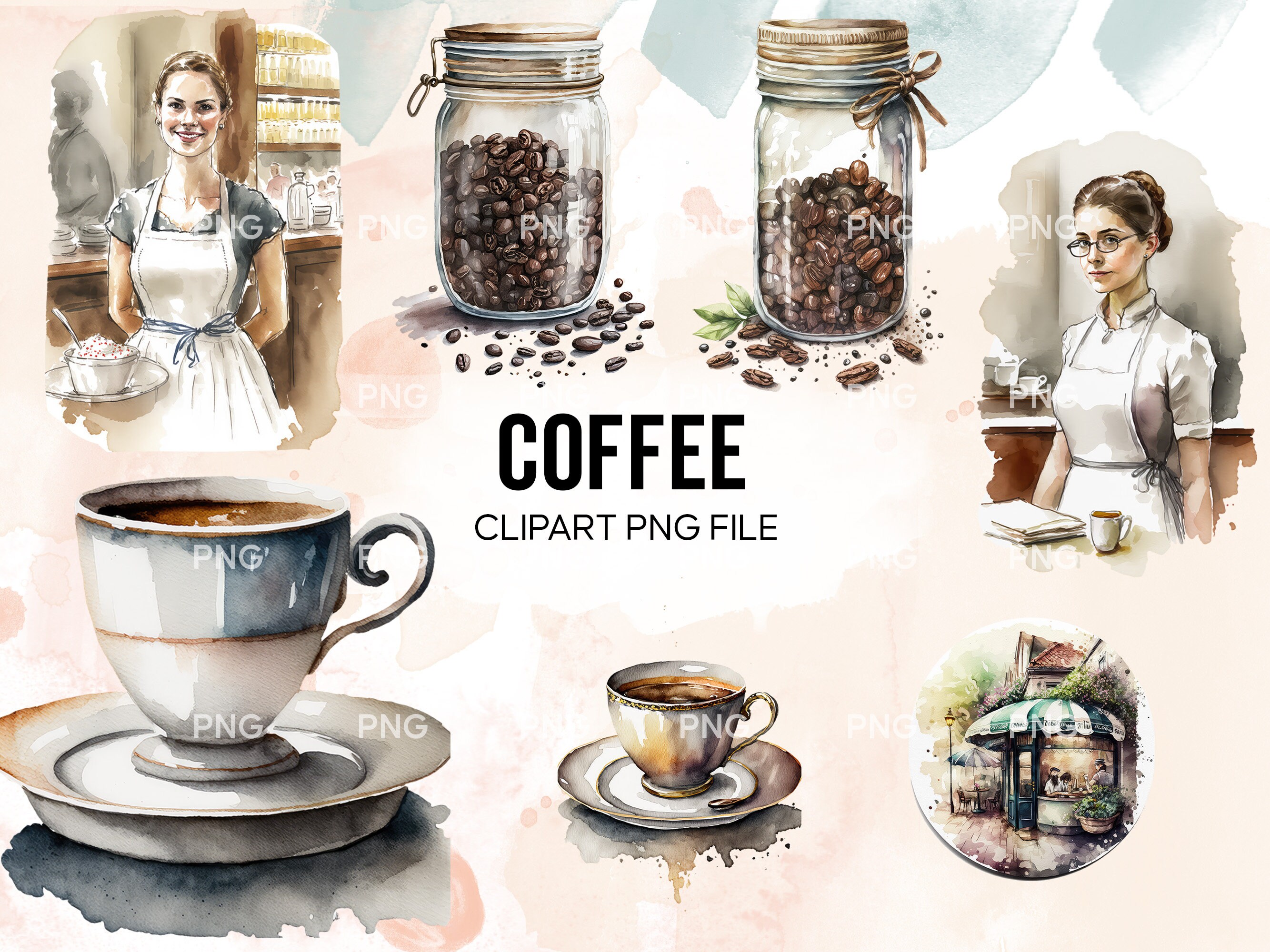 Coffee Clipart Watercolor Coffee Cup Clipart Food Clipart - Etsy