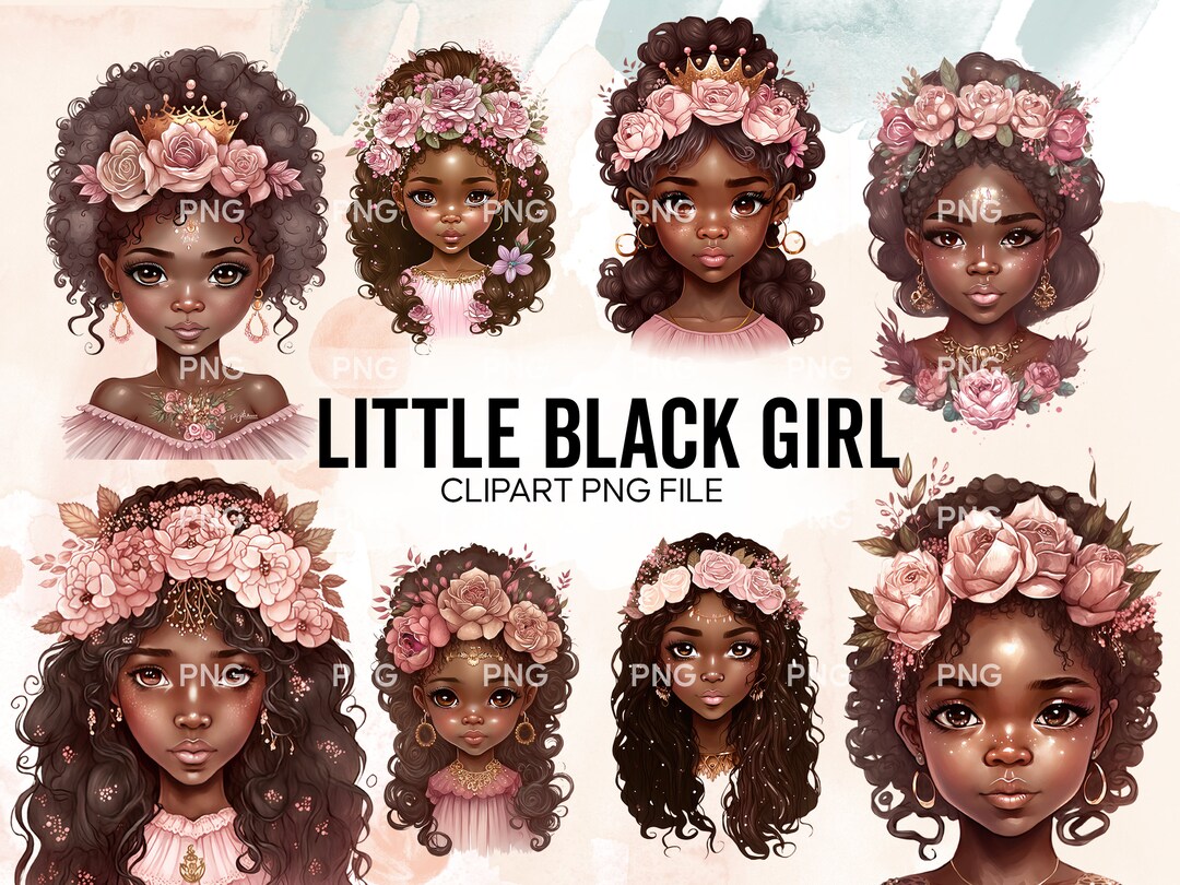 Watercolour Black Girls Bundle, Little Black Girl PNG Clipart Bundle ...