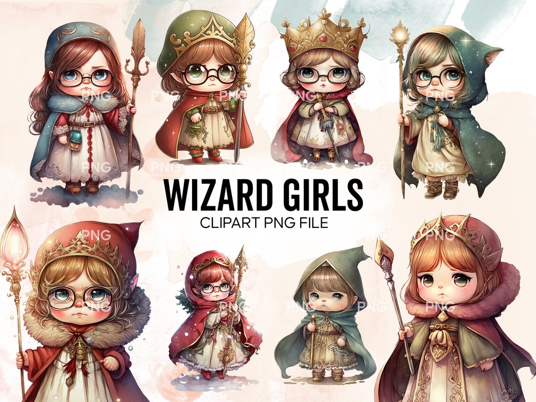Watercolor Wizard Girls Clipart BA144 - Etsy