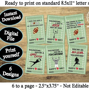 Printable Football Valentine Cards DIGITAL FILES Sports Kid Valentines ...