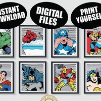 Superhero Kids Bathroom Sign Set | Funny Restroom Art | Set of 6 - Etsy