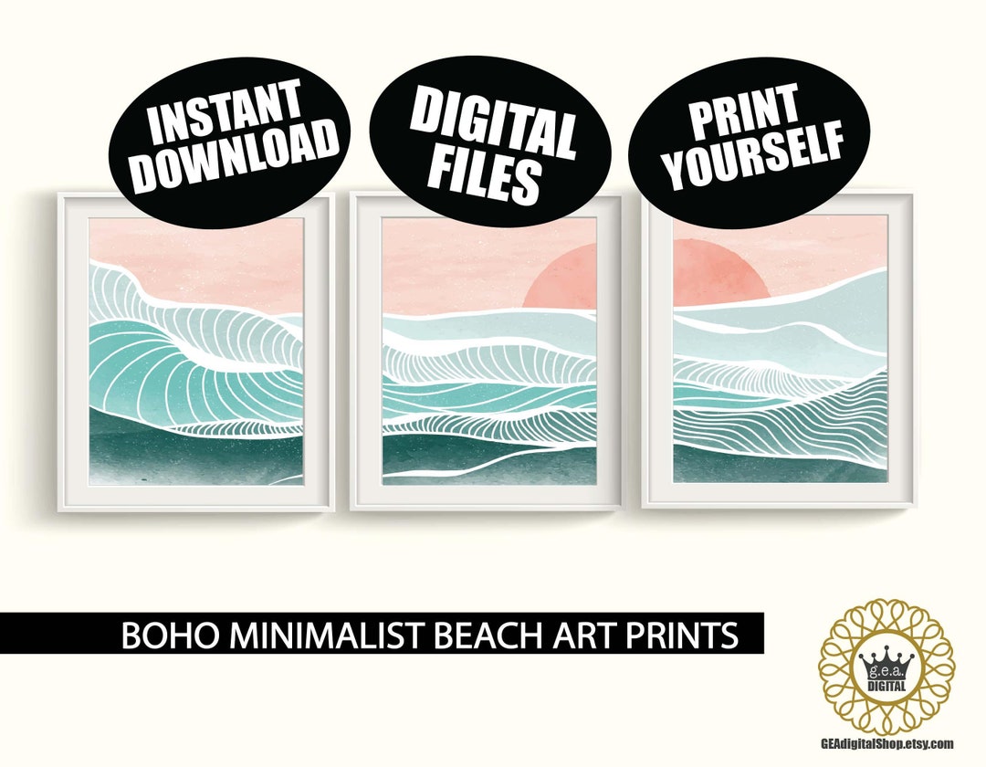 Minimalist Boho Ocean Sunset Art DIGITAL FILES Coastal Beach Modern ...