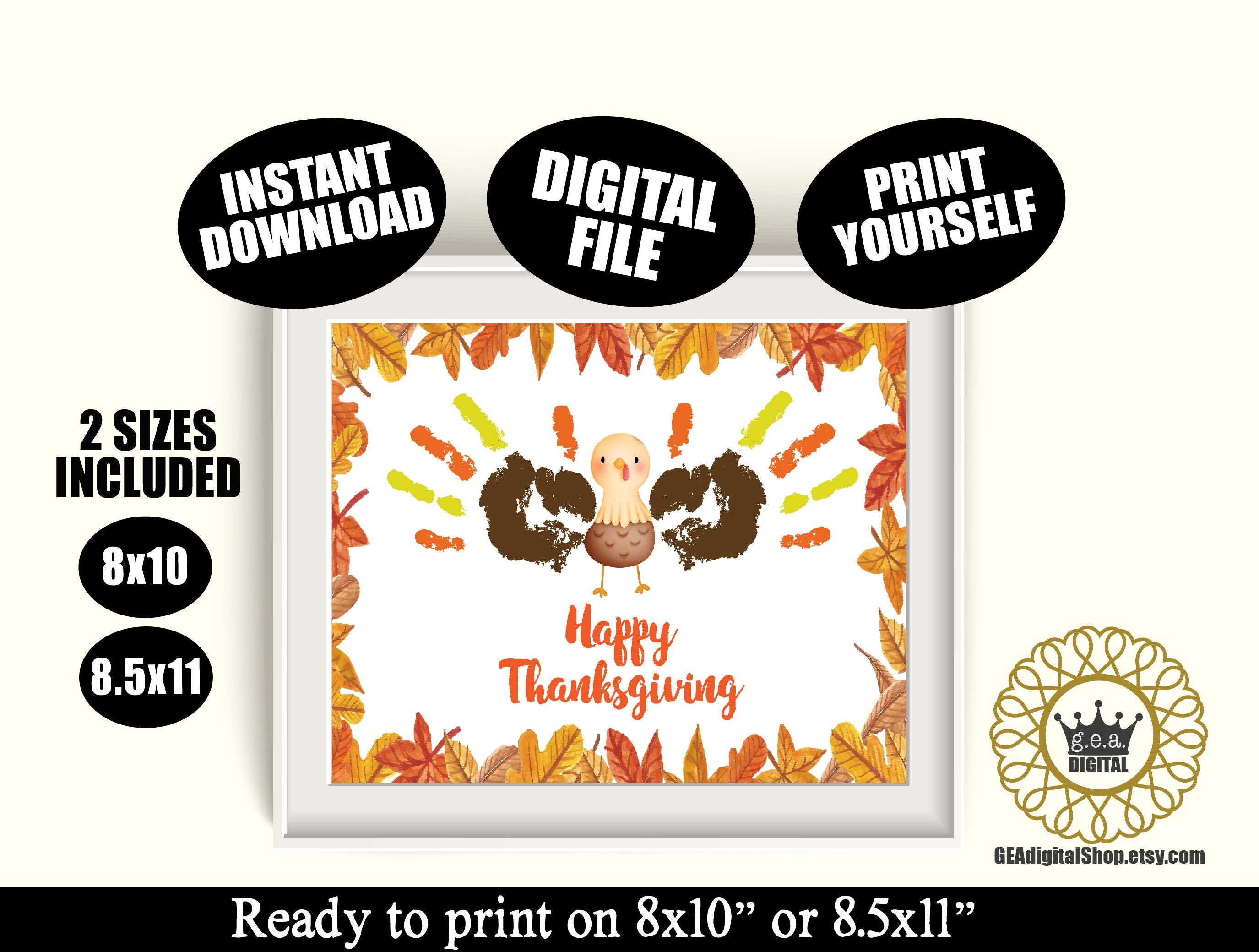 Thanksgiving Handprint Art Craft DIGITAL FILES DIY Turkey Watercolor ...
