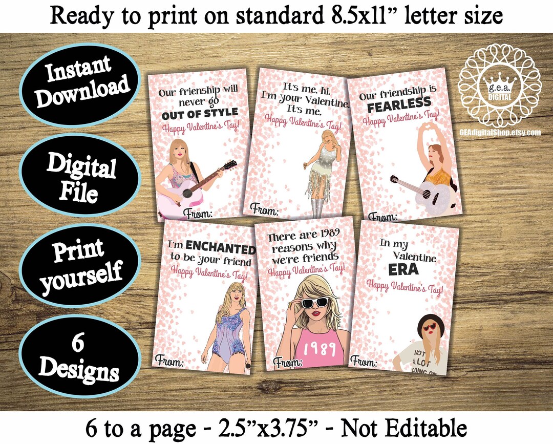 Taylor Swift Valentine Cards DIGITAL FILES Printable School Valentines ...