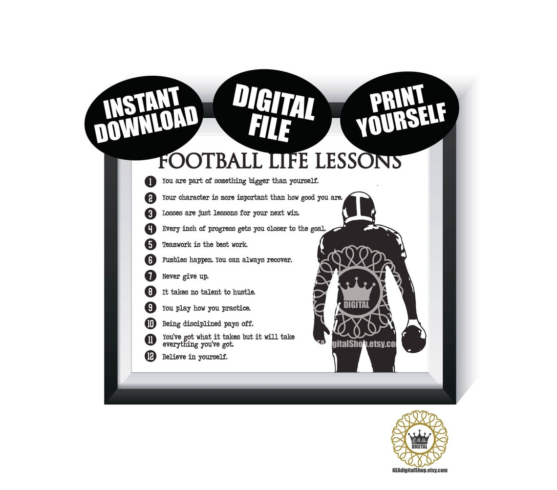 Football Life Lessons Poster DIGITAL FILE Football Team Gift ...