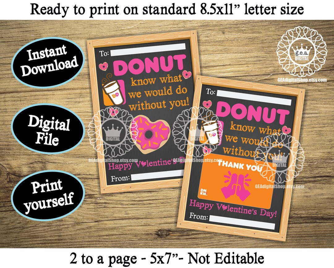 PRINTABLE Valentine Teacher Gift Card Holder Dunkin Donuts Coffee ...