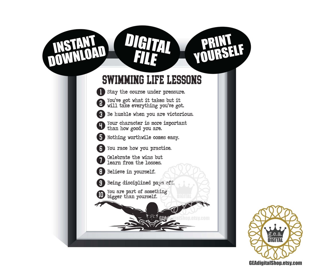 Swimming Life Lessons Art DIGITAL FILE Swim Team Gift Swimmer Sports ...