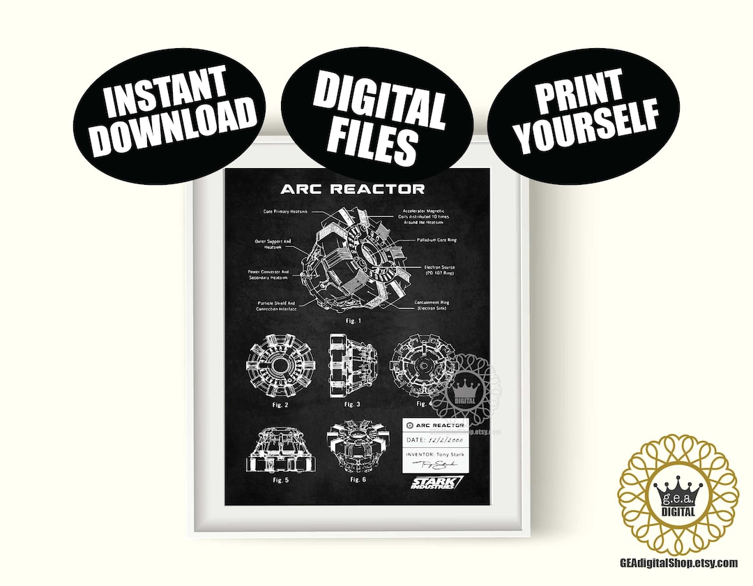 Arc Reactor Blueprint Poster, Arc Reactor Chalkboard Art Print, Iron ...