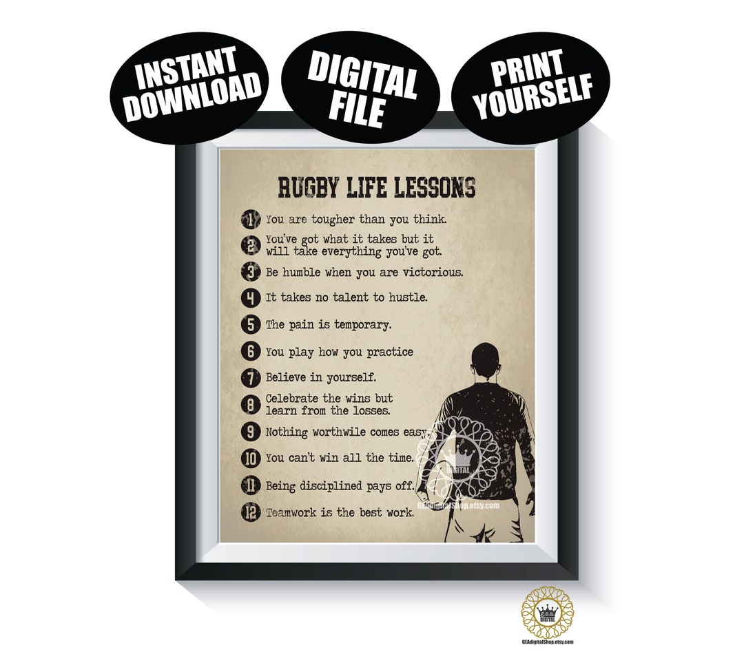 Rugby Life Lessons DIGITAL FILE Motivational Sports Poster Team Gift ...