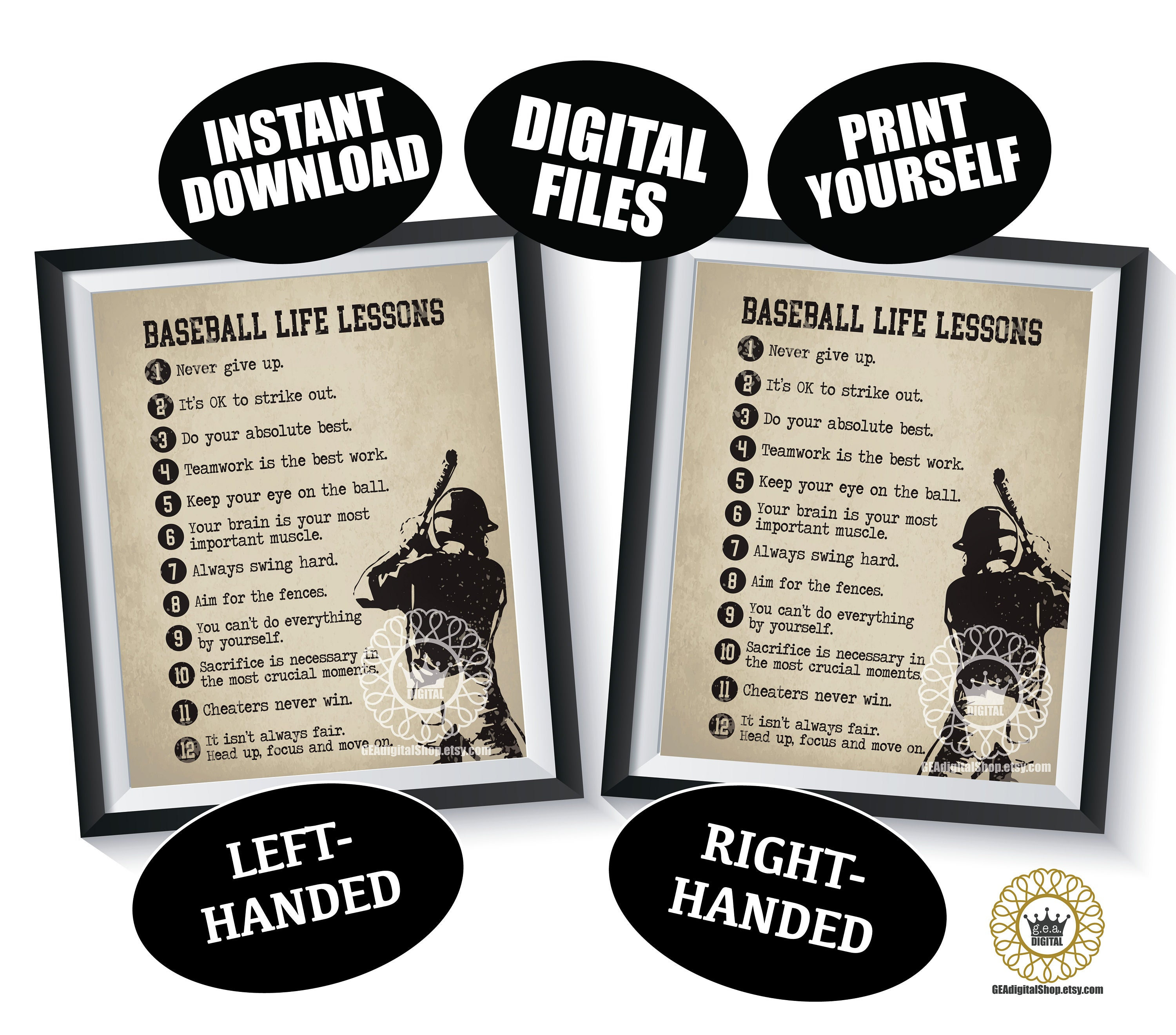 Baseball Life Lessons DIGITAL FILES Boy Motivational Sports Poster Team ...