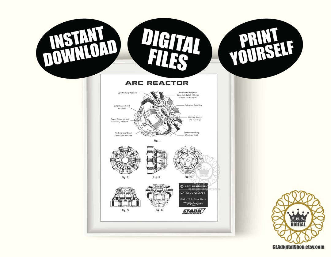 Arc Reactor Blueprint Art, Iron Man Arc Reactor Patent Poster, Black ...
