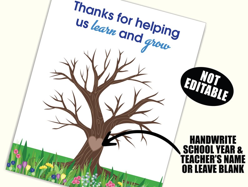 End of Year Teacher Gift Fingerprint Tree Unique Class Appreciation ...
