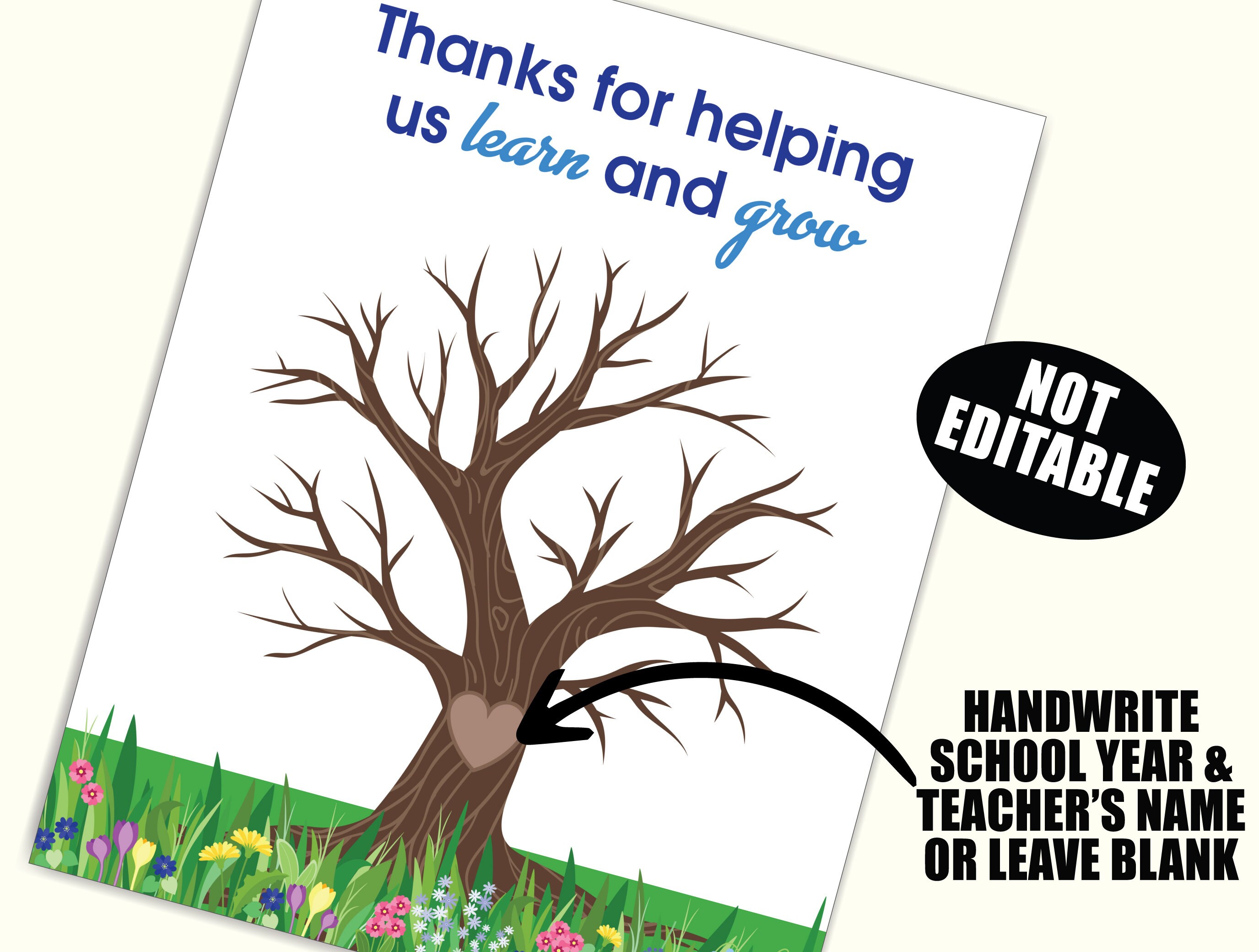 End of Year Teacher Gift Fingerprint Tree Unique Class Appreciation ...