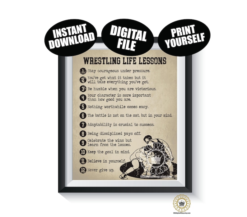 Wrestling Life Lessons DIGITAL FILE Motivational Sports Poster Team ...