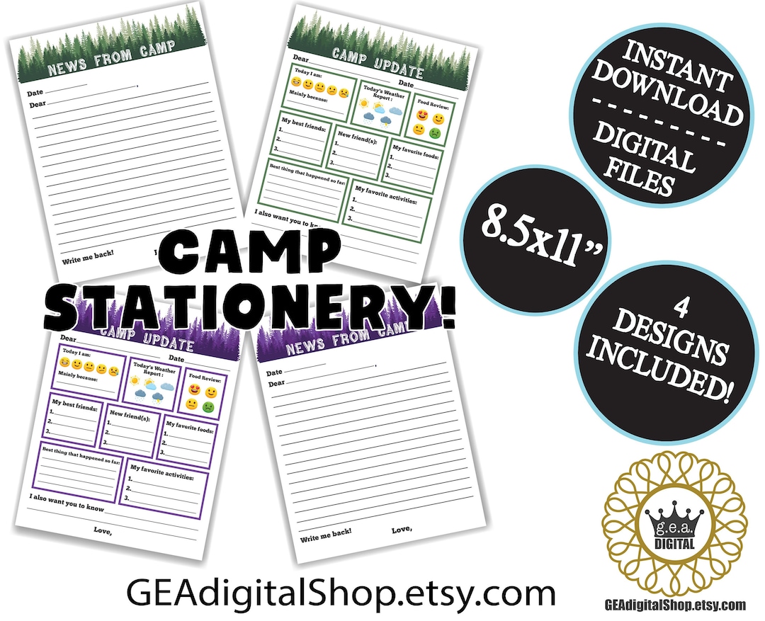 PRINTABLE Camp Stationery Fill in the Blank News Sleep Away Overnight ...