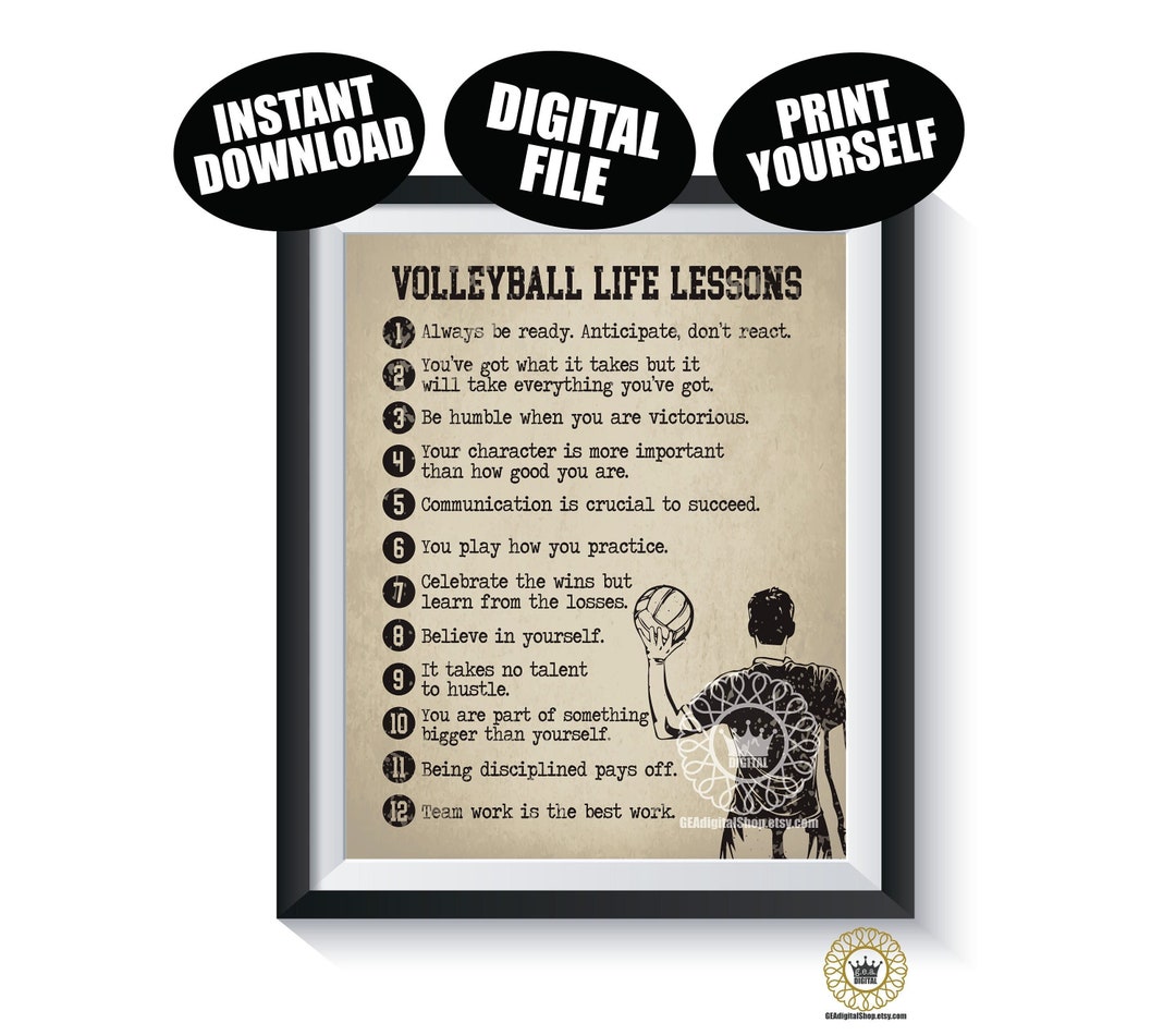 BOY Volleyball Life Lessons DIGITAL FILE Motivational Sports Poster ...