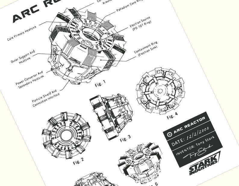 Arc Reactor Blueprint BUNDLE, Arc Reactor Patent Art Prints, Iron Man ...