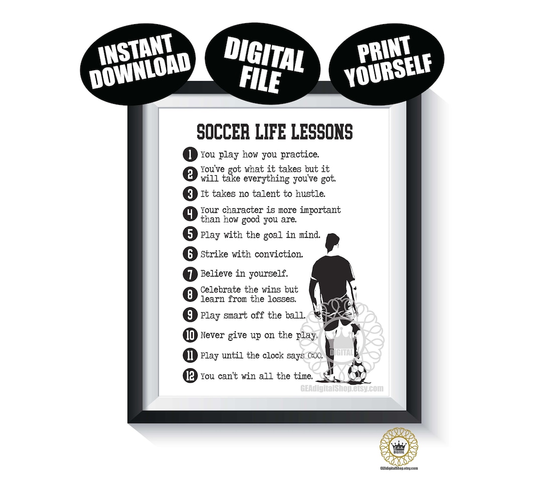 Soccer Life Lessons DIGITAL FILE Boys Motivational Sports Poster Soccer ...