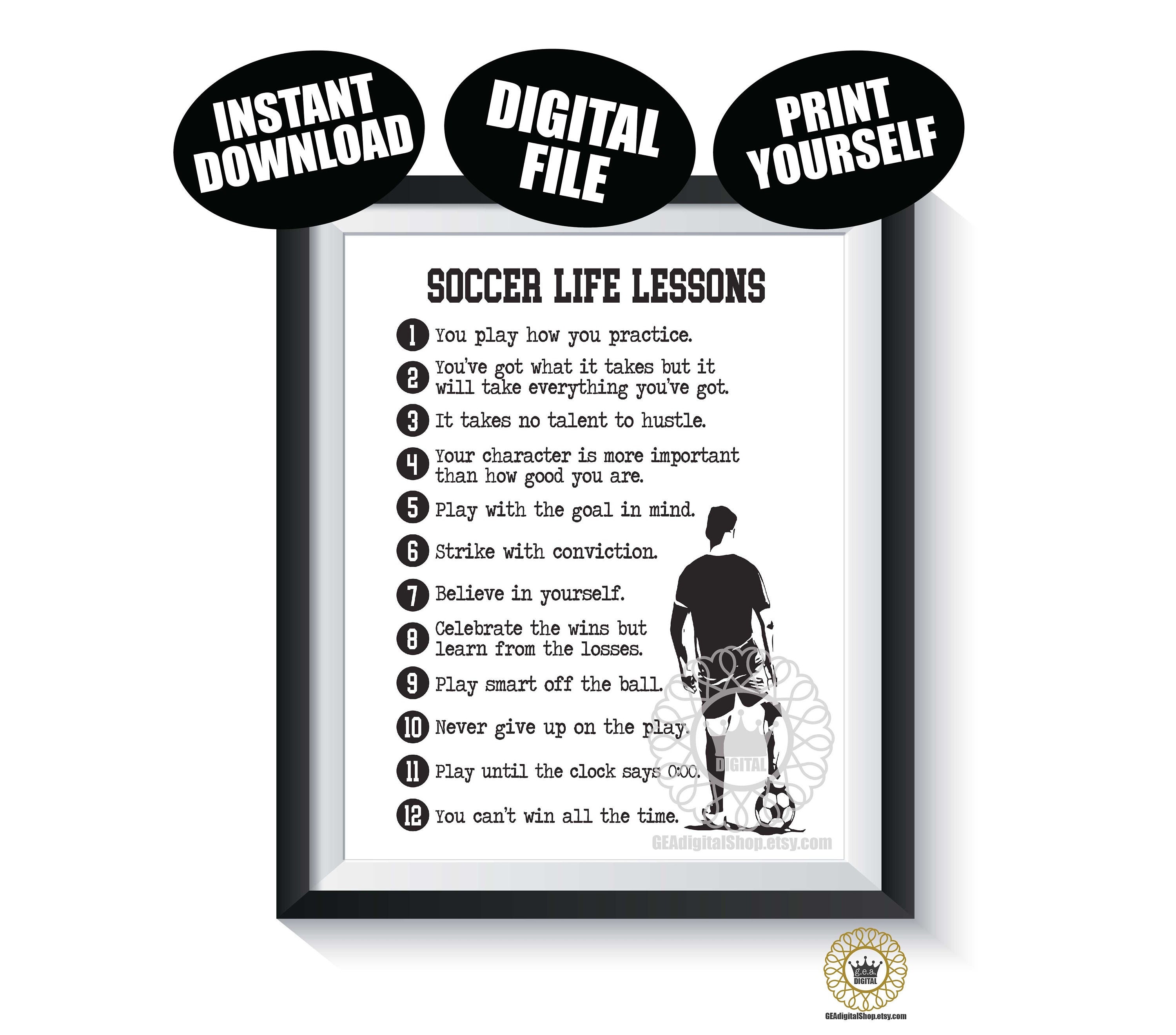 Soccer Life Lessons DIGITAL FILE Boys Motivational Sports Poster Soccer ...