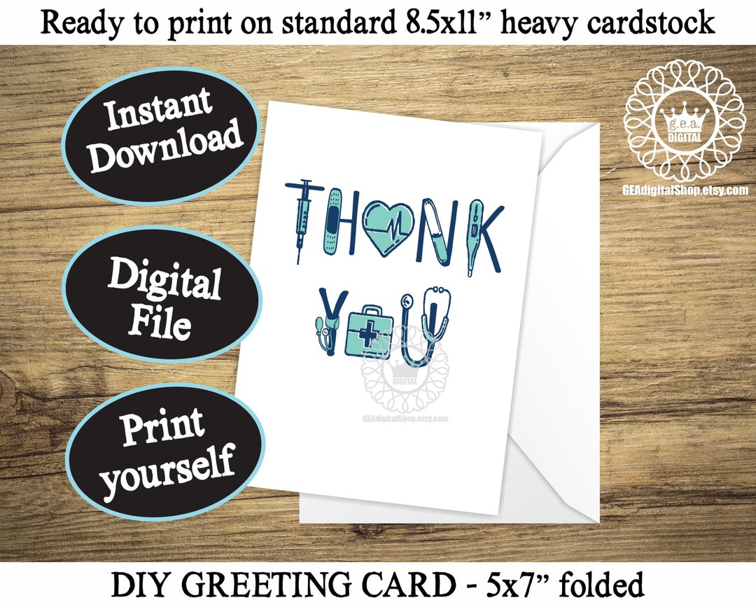 Doctor and Nurse Thank You Card PRINTABLE Hospital Medical Team Thank ...
