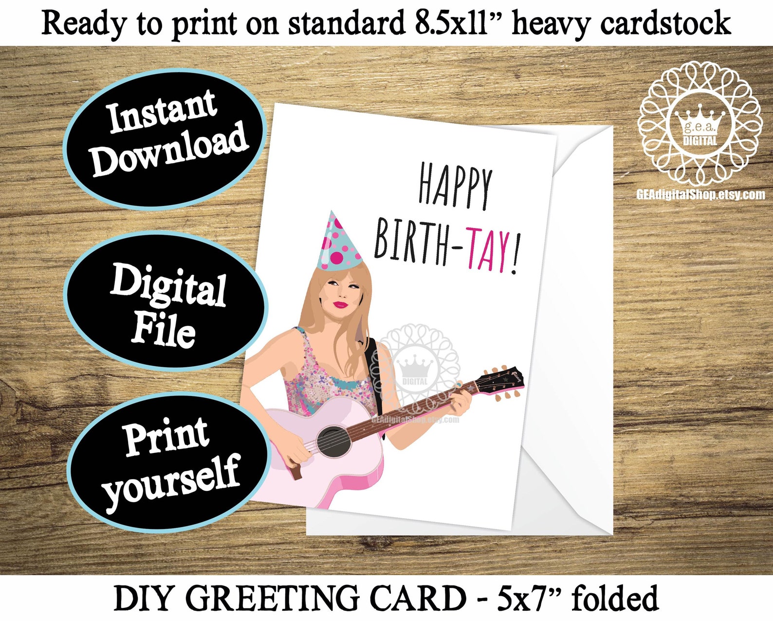 Taylor Swift Birthday Card PRINTABLE Taylor Swift Happy Birth-tay ...