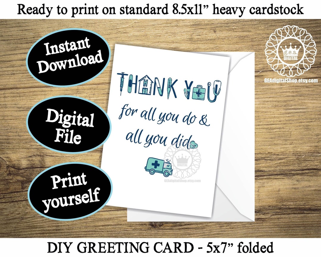 Hospital Team Thank You Card PRINTABLE Nurses Doctors Thank You Card ...