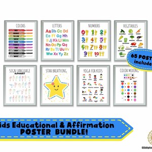 Set of 65 Homeschool Learning Posters, Montessori Kids Educational ...
